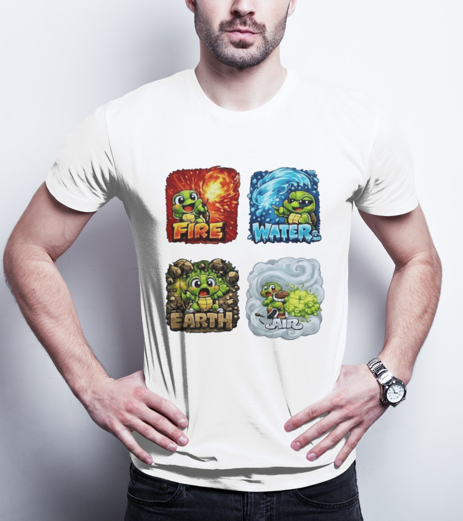 Fire Water Earth Air Turtle Cartoon Baby Elements Quadrant T-Shirt