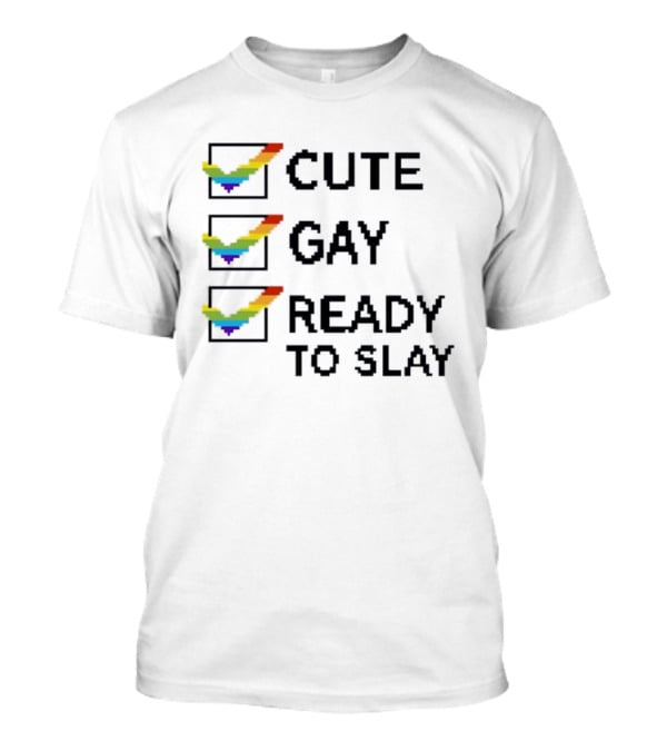 Cute Gay Ready To Slay Checkbox Rainbow Pixel T-Shirt