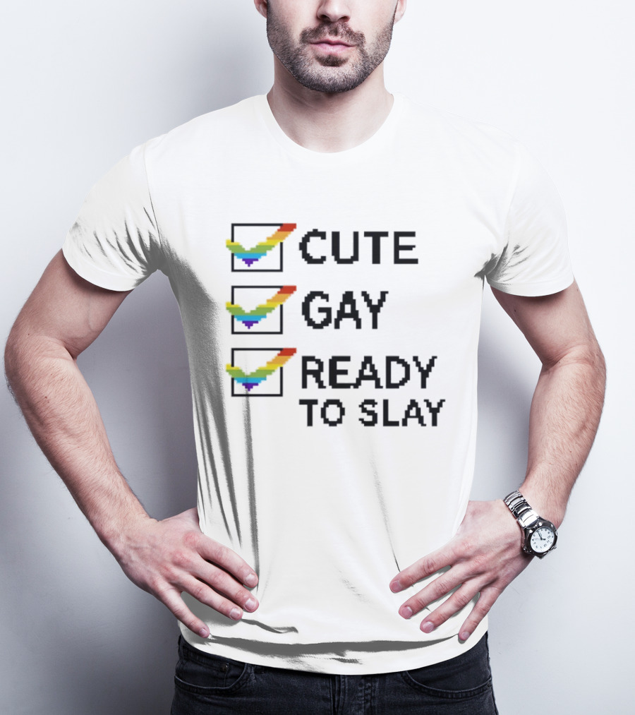 Cute Gay Ready To Slay Checkbox Rainbow Pixel T-Shirt
