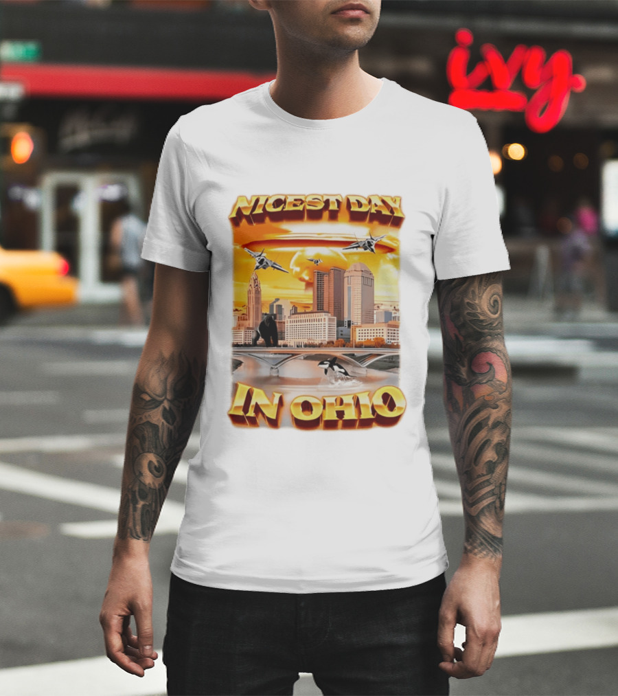 Nicest Day In Ohio Cityscape With Jets And Wildlife T-Shirt