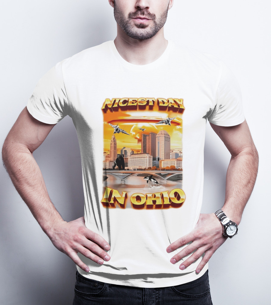Nicest Day In Ohio Cityscape With Jets And Wildlife T-Shirt