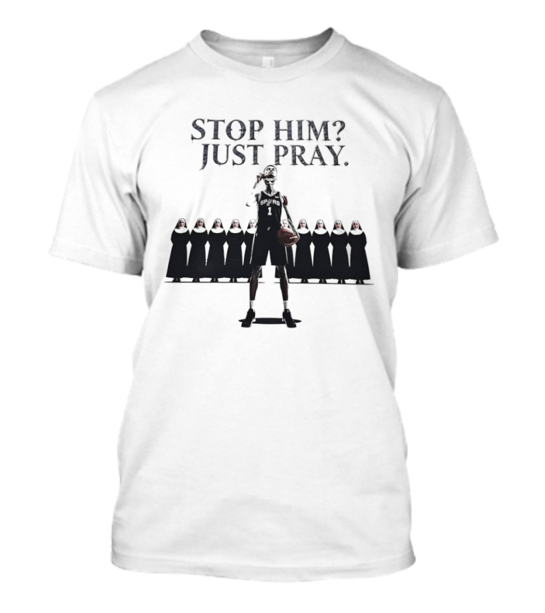 Victor Wembanyama Alien Mask Stop Him Just Pray Nuns T-Shirt