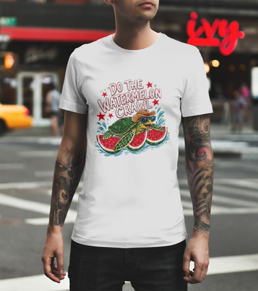Do The Watermelon Crawl Turtle Cowboy Sunglasses Summer Fun T-Shirt