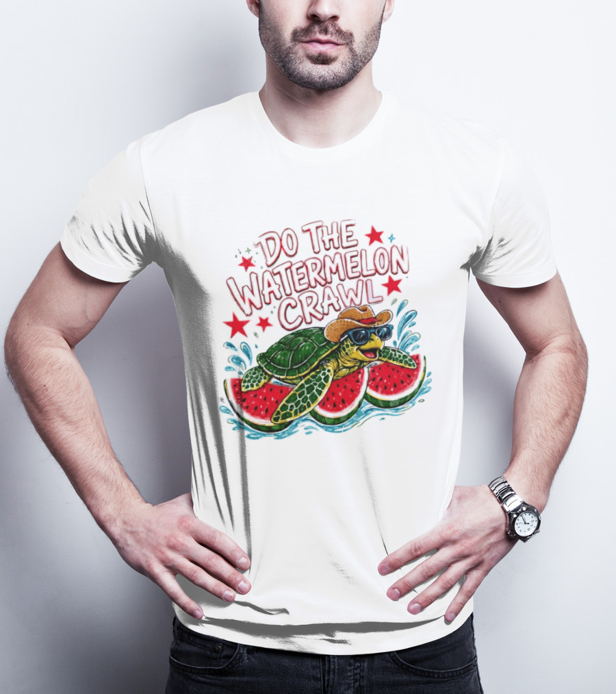Do The Watermelon Crawl Turtle Cowboy Sunglasses Summer Fun T-Shirt