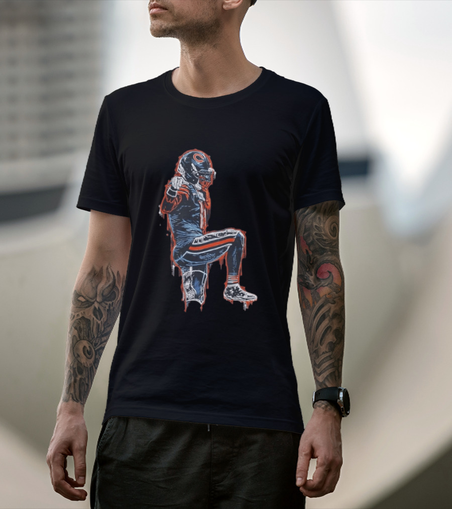 Chicago Bears Kneeling Player Dripping Effect Football Merchandise T-Shirt