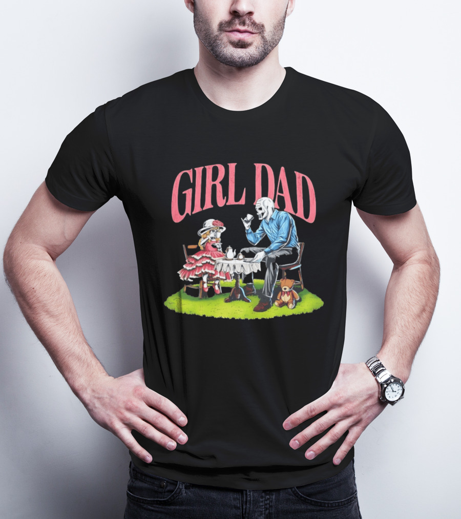 Girl Dad Tea Time With Daughter And Teddy Bear T-Shirt