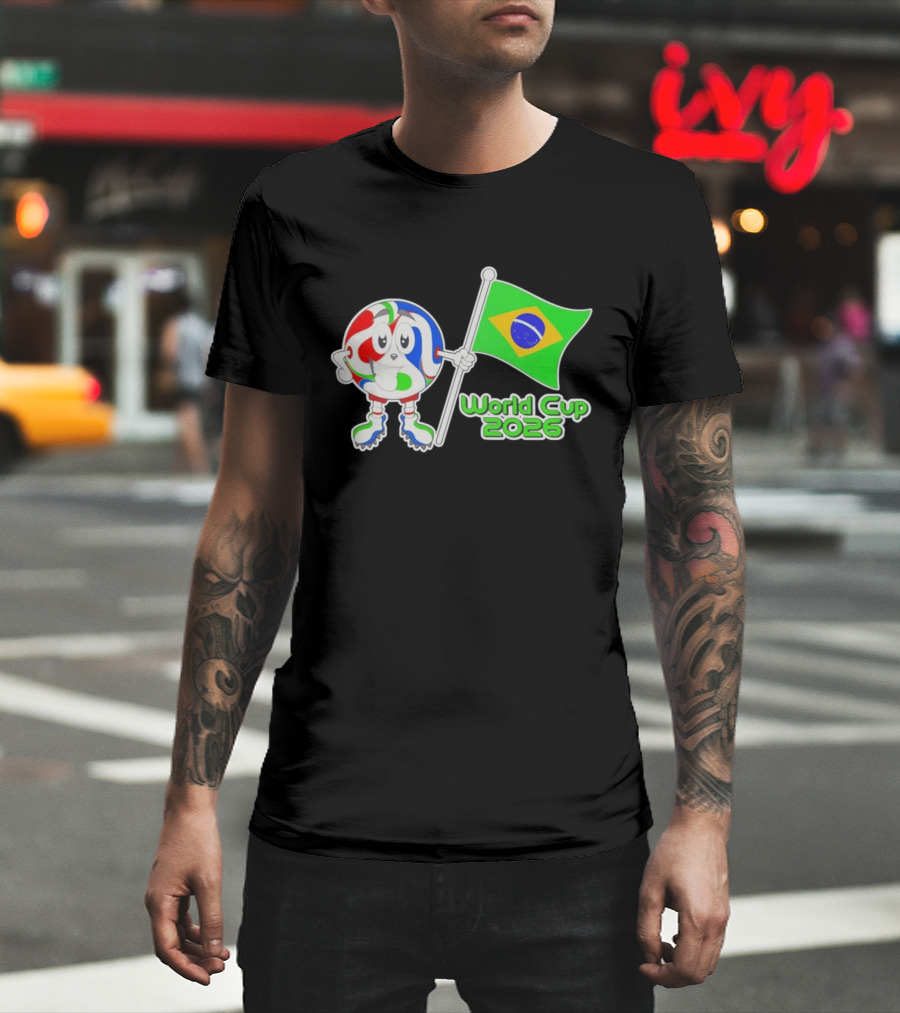 World Cup 2026 Cartoon Character With Brazil Flag Soccer Ball T-Shirt