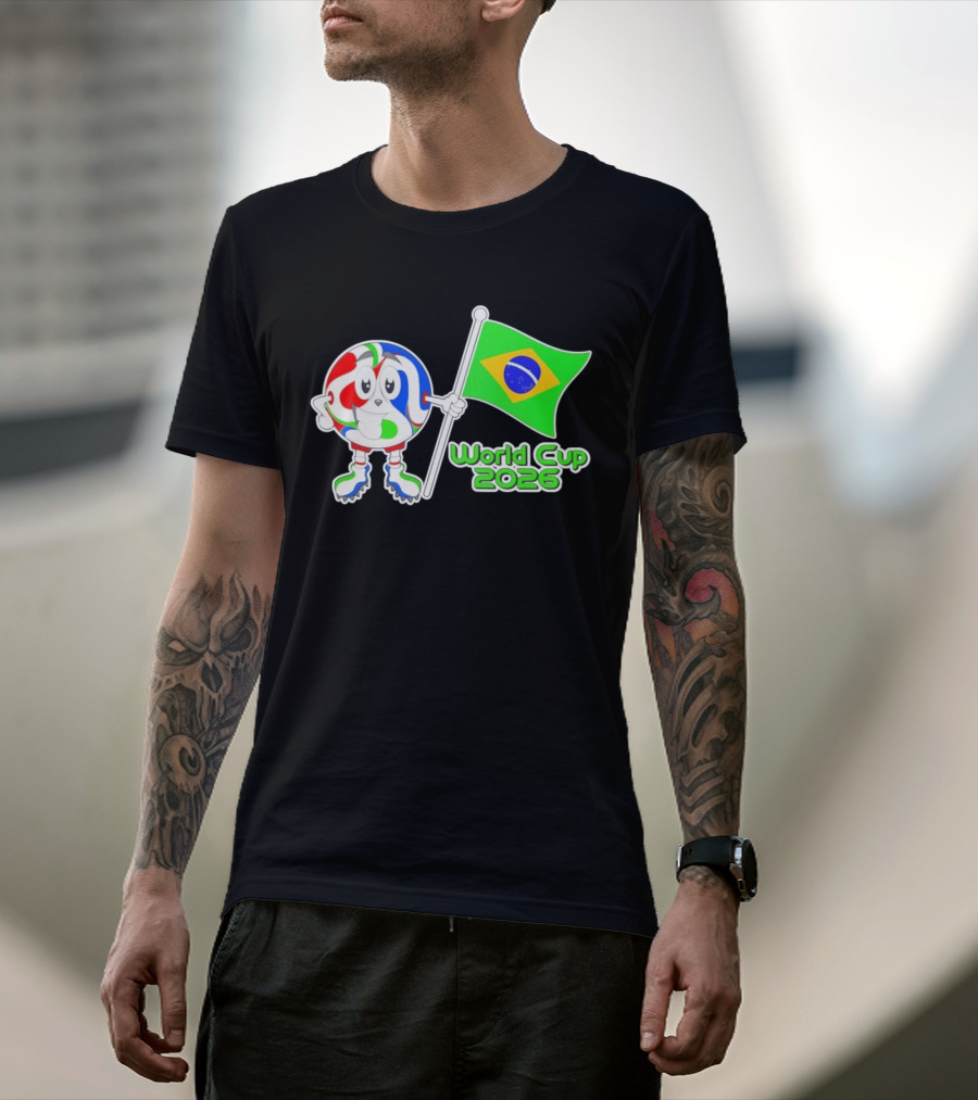 World Cup 2026 Cartoon Character With Brazil Flag Soccer Ball T-Shirt