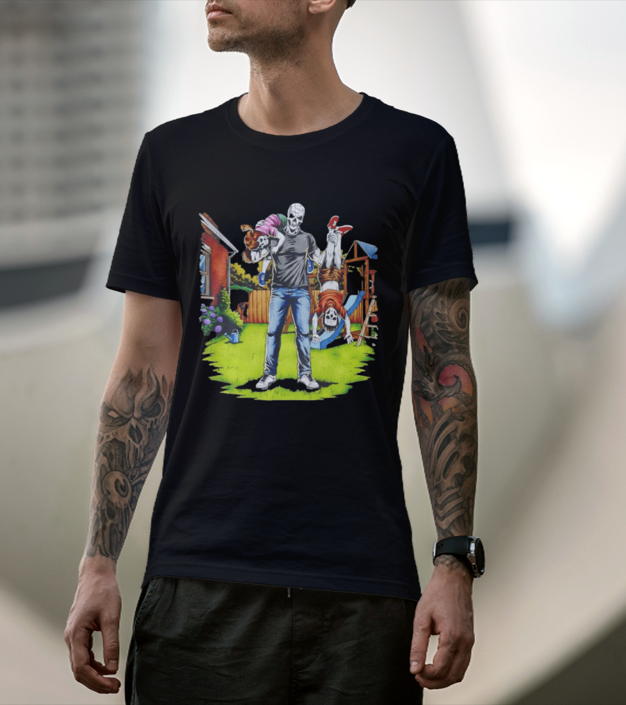 Darkest Dad Skeleton Carrying Children Garden Playground Fun Playtime T-Shirt