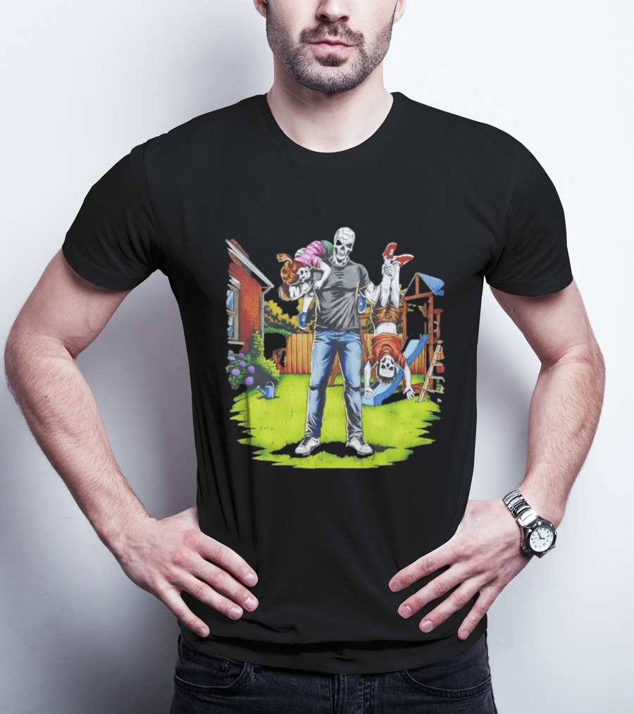 Darkest Dad Skeleton Carrying Children Garden Playground Fun Playtime T-Shirt