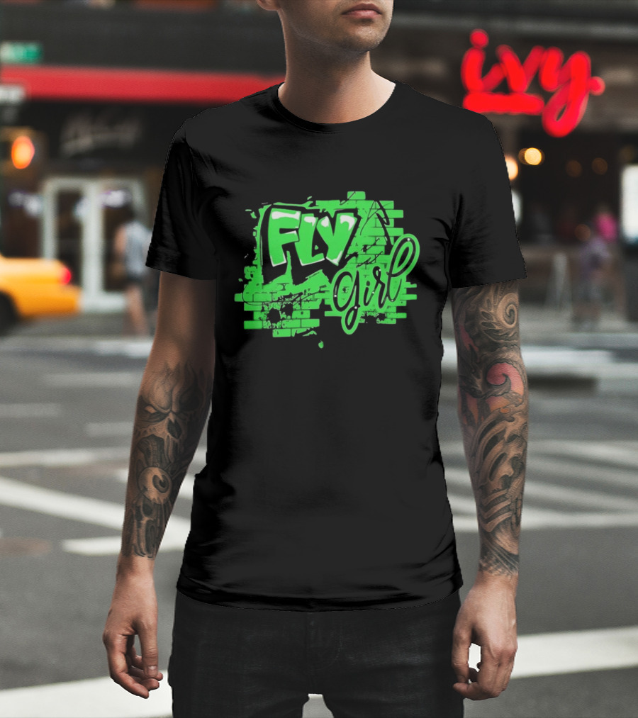 Fly Girl Graffiti Street Brick Wall T-Shirt