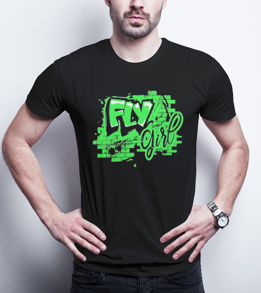 Fly Girl Graffiti Street Brick Wall T-Shirt