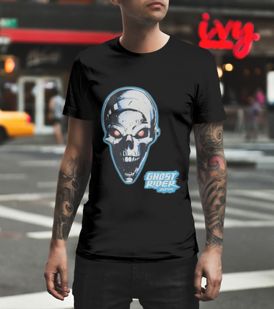 Ghost Rider 2099 Chrome Skull Head Red Eyes Iconic Comic T-Shirt