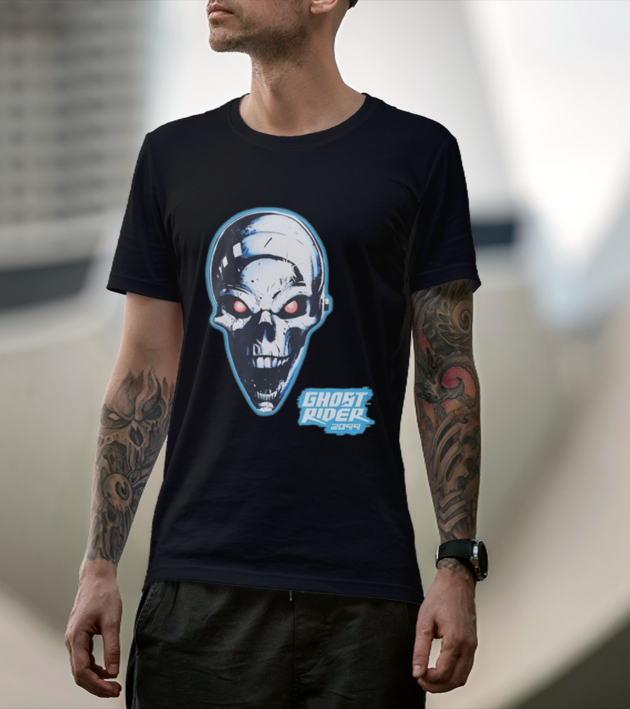 Ghost Rider 2099 Chrome Skull Head Red Eyes Iconic Comic T-Shirt