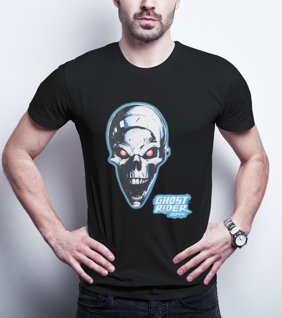 Ghost Rider 2099 Chrome Skull Head Red Eyes Iconic Comic T-Shirt