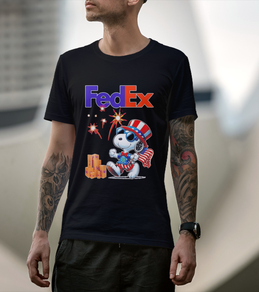 FedEx Snoopy American Flag Fireworks Patriotic Delivery T-Shirt