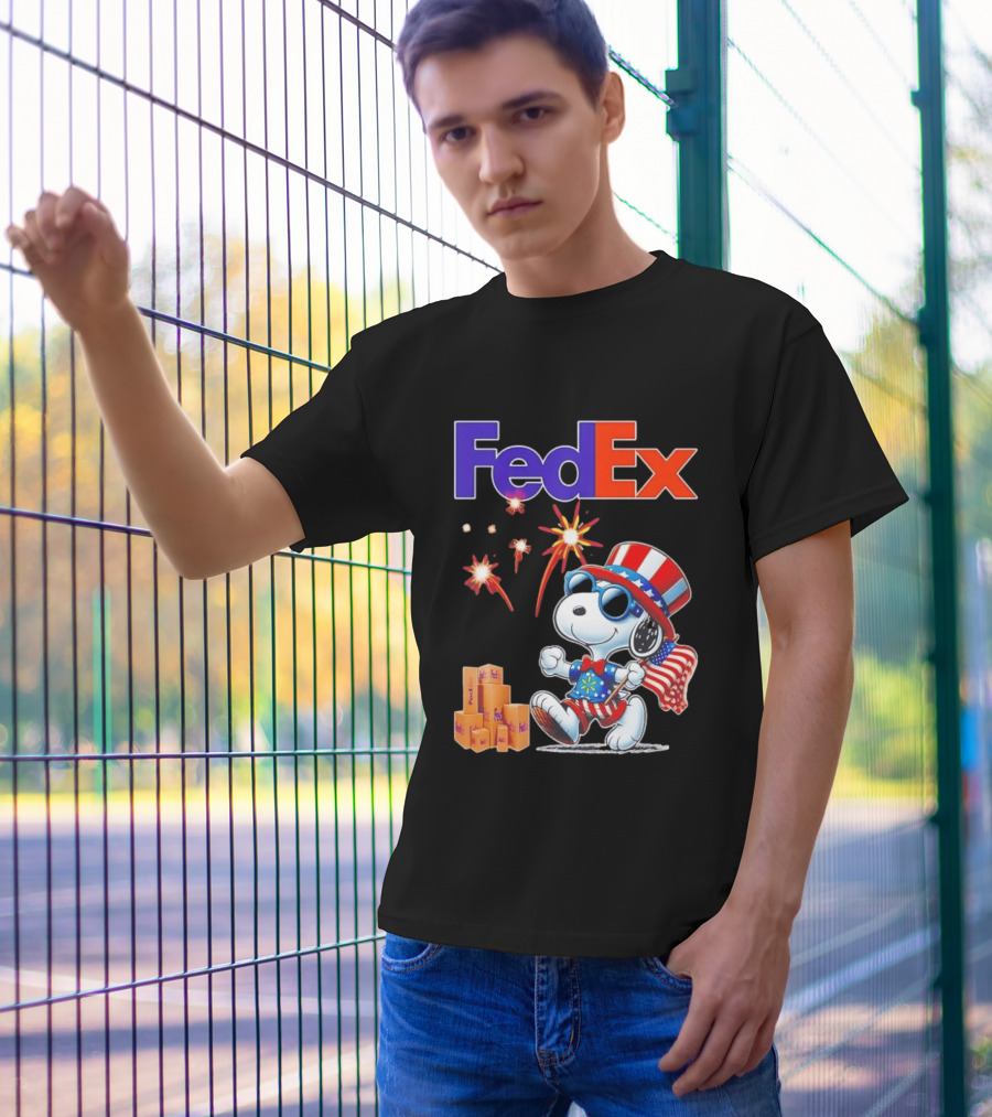 FedEx Snoopy American Flag Fireworks Patriotic Delivery T-Shirt