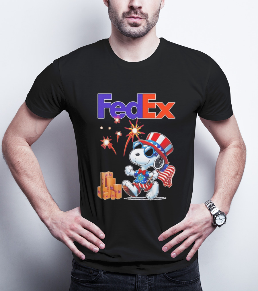 FedEx Snoopy American Flag Fireworks Patriotic Delivery T-Shirt