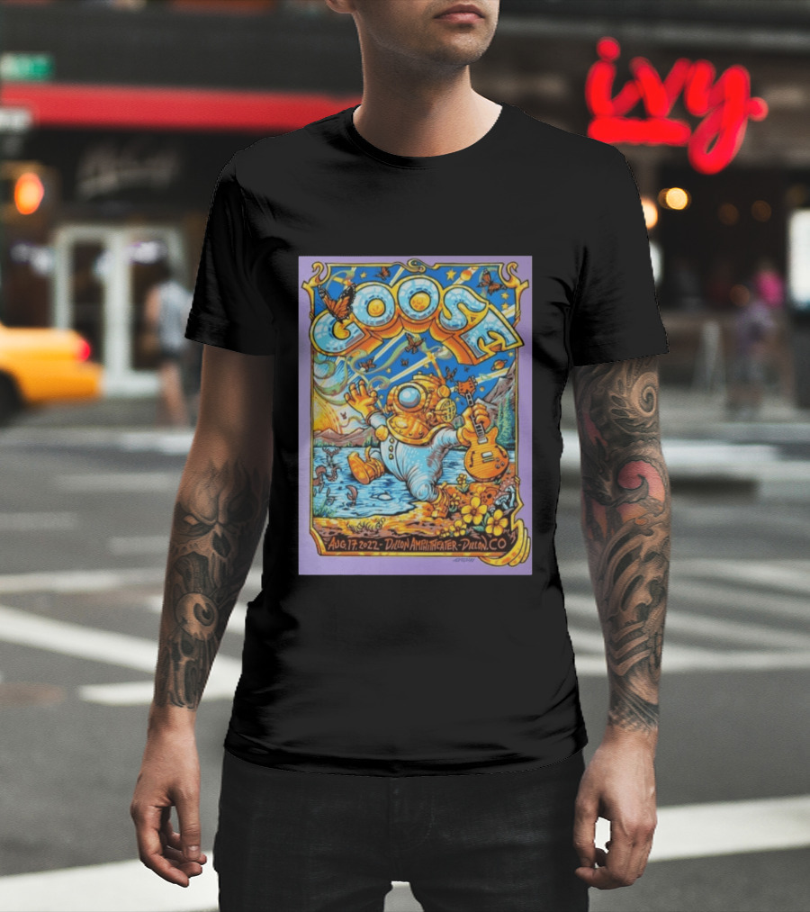 Goose Aug 17 2022 Dillon Amphitheater AJ Masthay Diver Guitar Butterflies T-Shirt