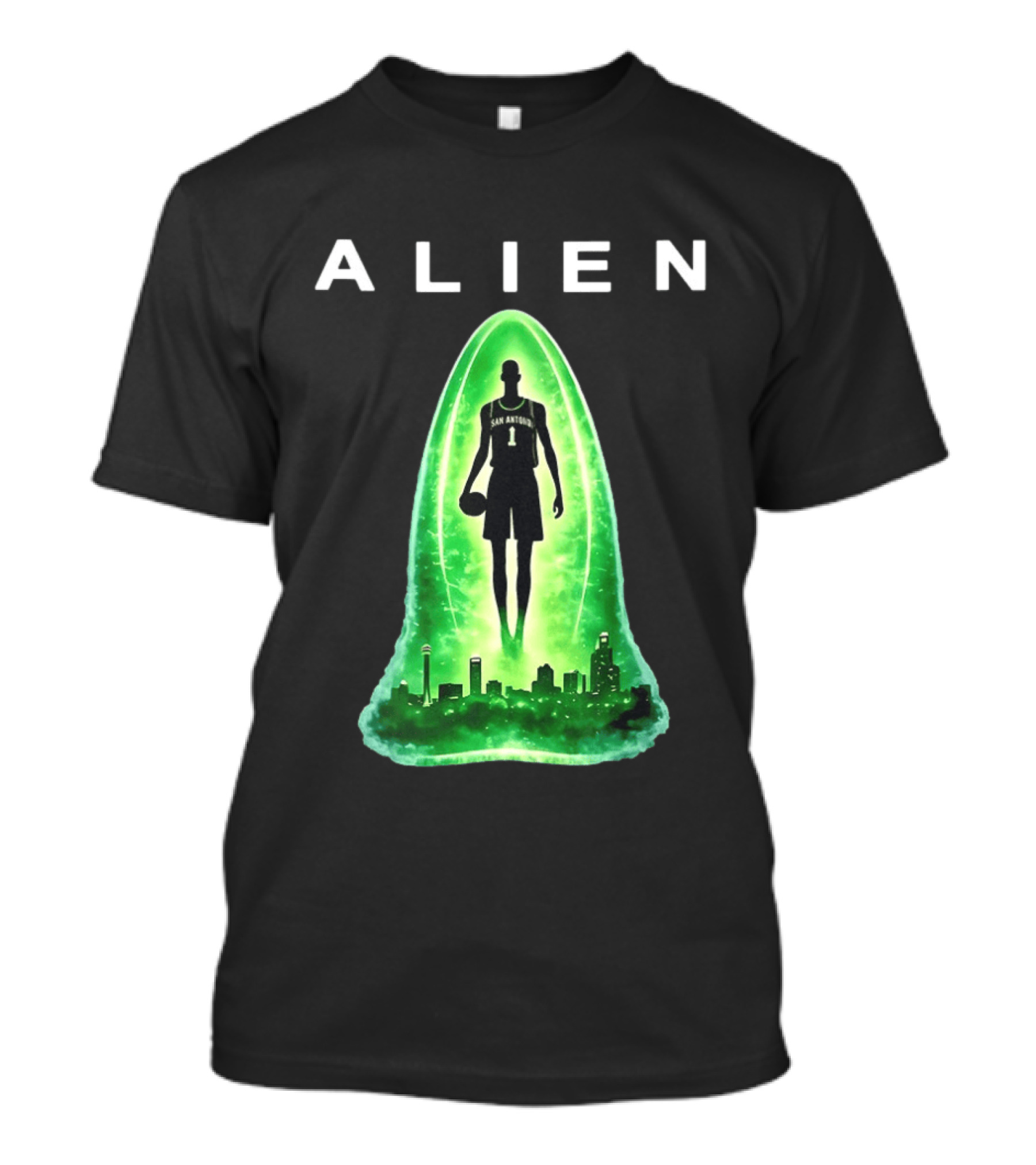 San Antonio Spurs Alien Abduction Victor Wembanyama Basketball Skyline T-Shirt