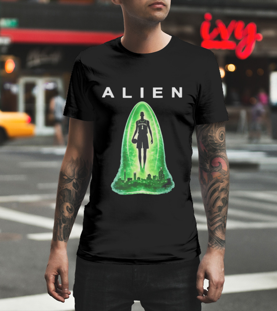 San Antonio Spurs Alien Abduction Victor Wembanyama Basketball Skyline T-Shirt