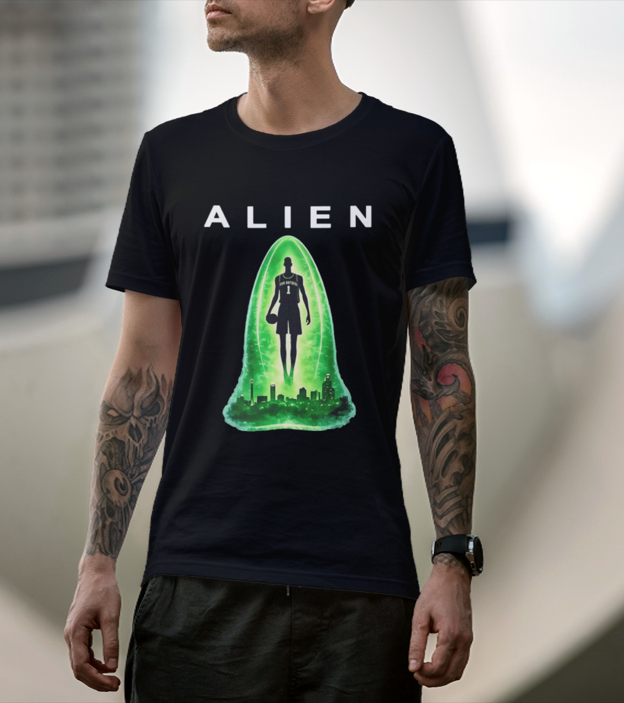 San Antonio Spurs Alien Abduction Victor Wembanyama Basketball Skyline T-Shirt