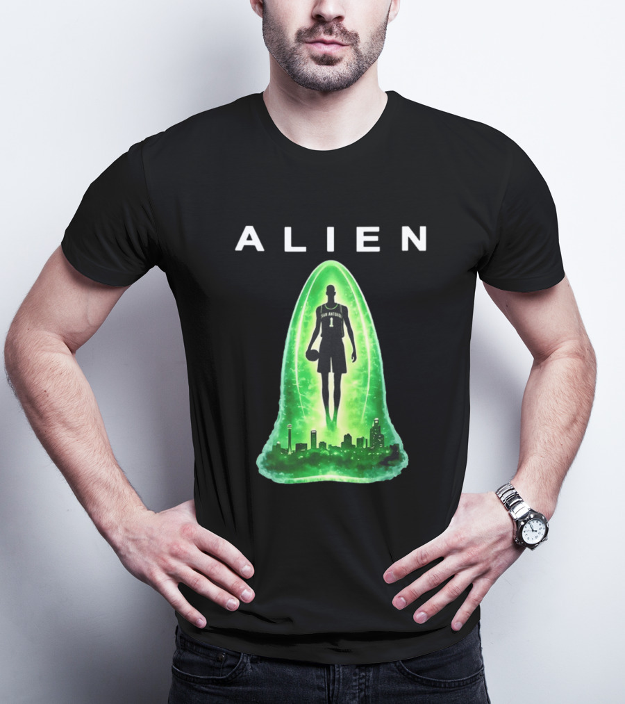 San Antonio Spurs Alien Abduction Victor Wembanyama Basketball Skyline T-Shirt