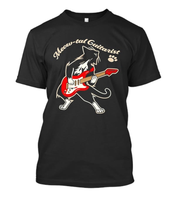 Meow Tal Guitarist Cat Playing Red Electric Guitar T-Shirt