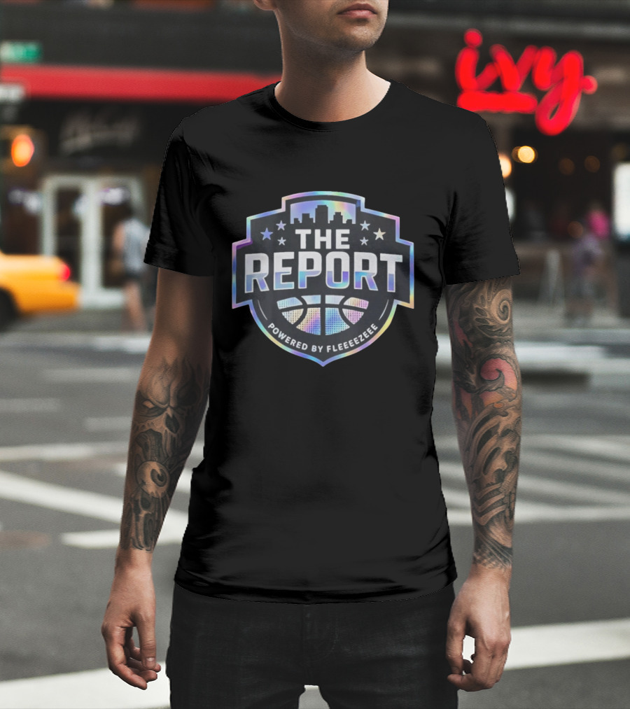 THE REPORT Powered By Fleeeeezeee Basketball Urban Stars Holographic Cityscape T-Shirt