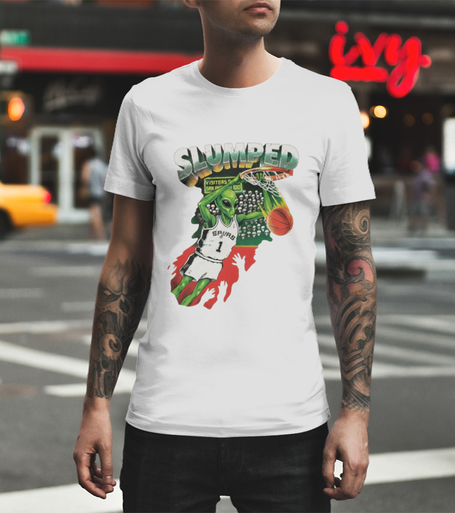 Slumped Alien Basketball Dunk Spurs Number 1 Visitors San Antonio 100 T-Shirt
