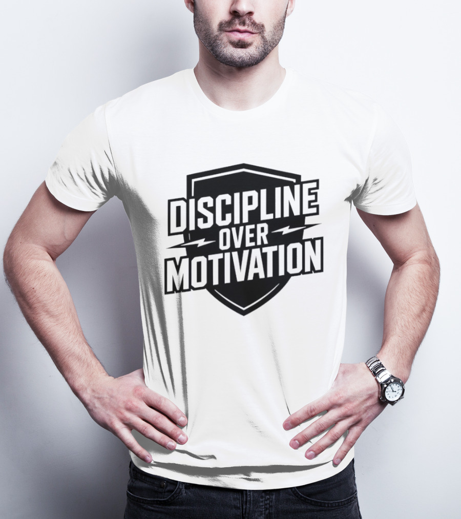 Discipline Over Motivation Fitness Motivational Athletic Shield T-Shirt