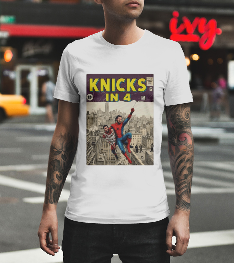 Knicks In 4 Jalen Brunson Vs Donovan Mitchell Comic Crossover New York Cleveland Showdown T-Shirt