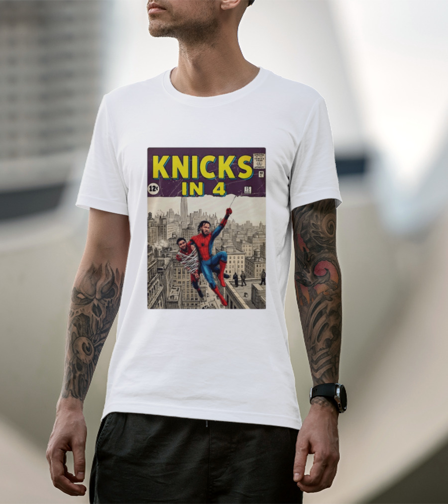 Knicks In 4 Jalen Brunson Vs Donovan Mitchell Comic Crossover New York Cleveland Showdown T-Shirt