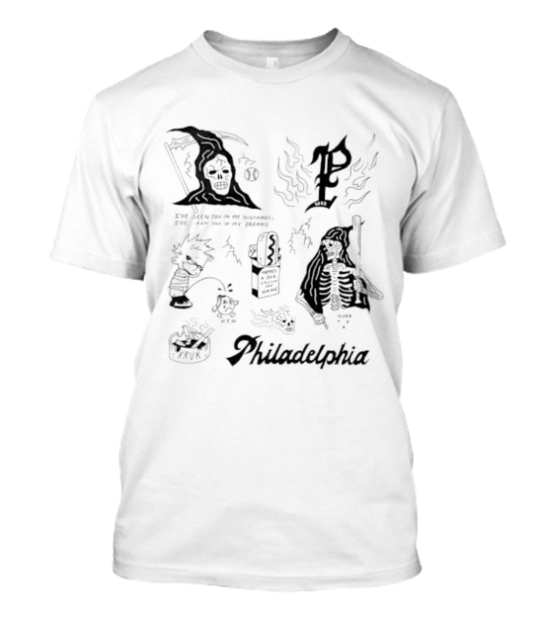 John Kruk Philadelphia Phillies MLB Nightmares Phillies Logo Wizard Skull Ghost T-Shirt