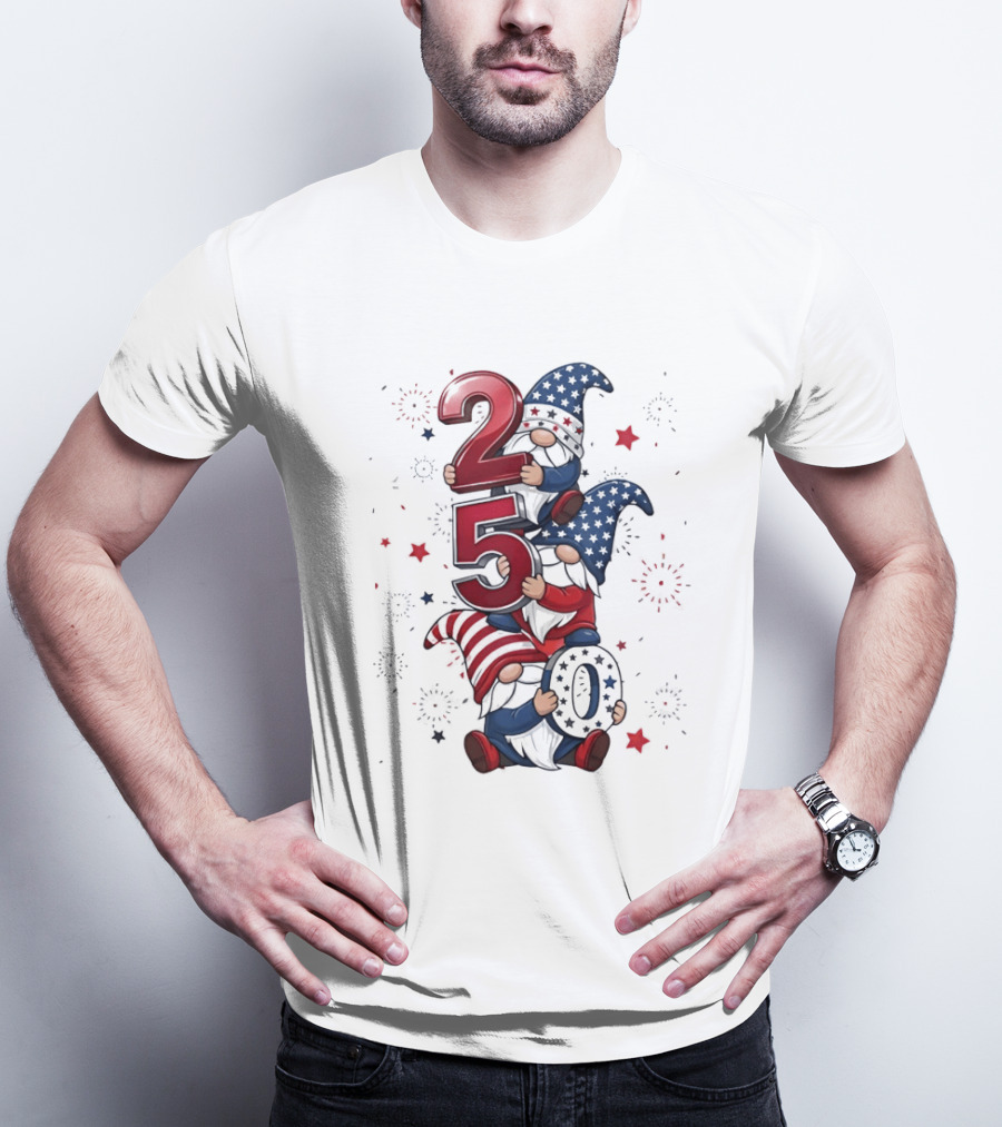Patriotic Gnomes 250 Years Of Independence USA Fourth Of July Celebrations T-Shirt