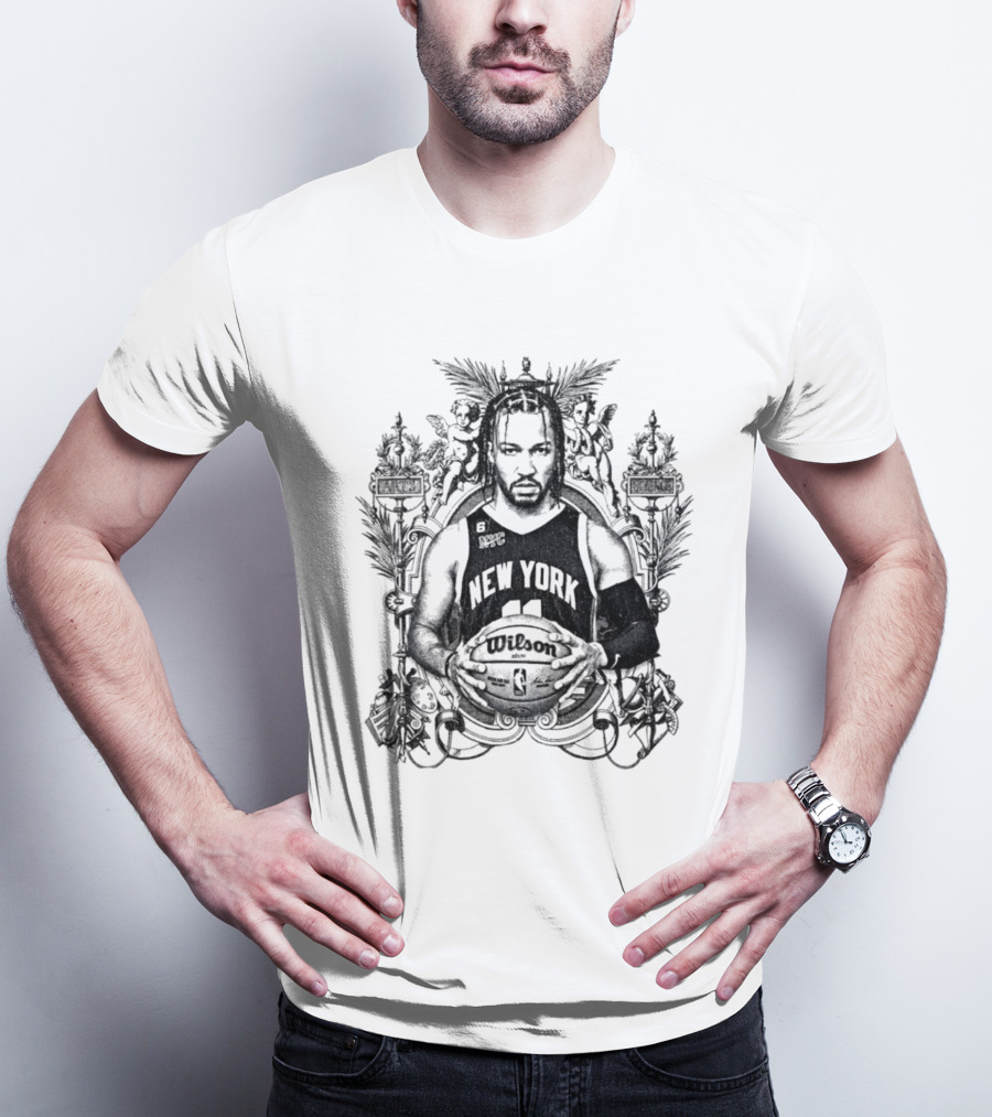 New York Knicks Jalen Brunson Charcoal Sketch Basketball Art Deco T-Shirt
