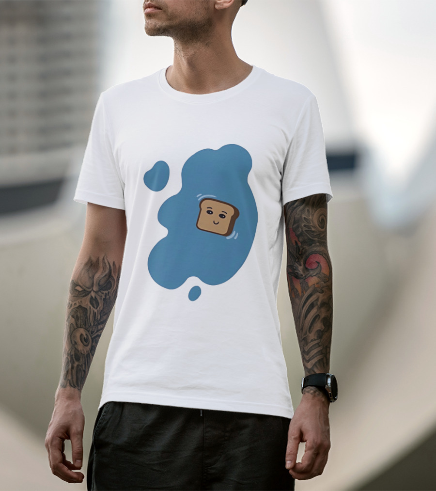 Floating Happy Toast Blue Puddle Cartoon Food Pun T-Shirt