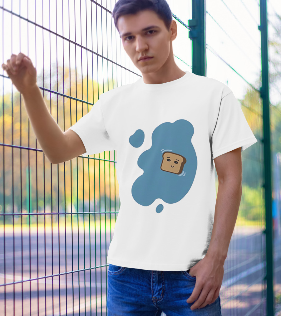 Floating Happy Toast Blue Puddle Cartoon Food Pun T-Shirt