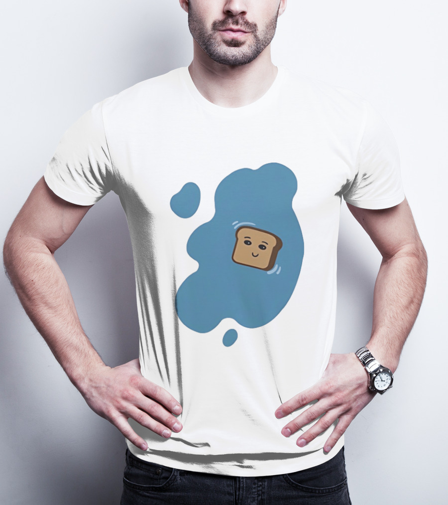 Floating Happy Toast Blue Puddle Cartoon Food Pun T-Shirt