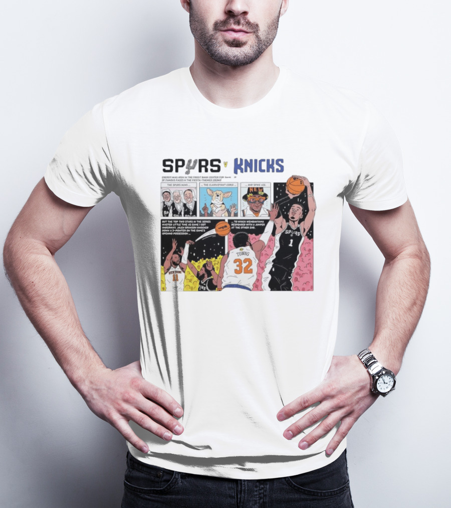 San Antonio Spurs V New York Knicks Comic Victor Wembanyama Jalen Brunson Karl Anthony Towns T-Shirt