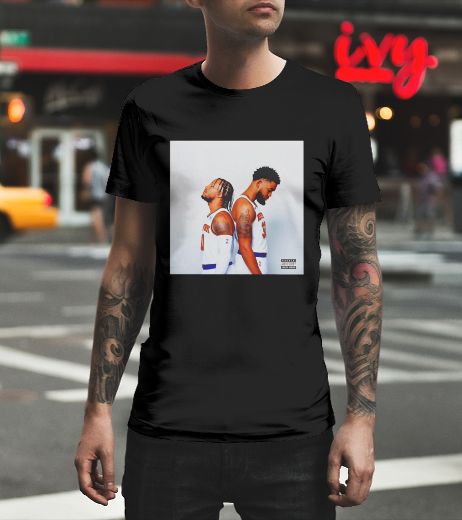 Knicks Basketball Players Brunson Towns Parental Advisory Album Cover T-Shirt