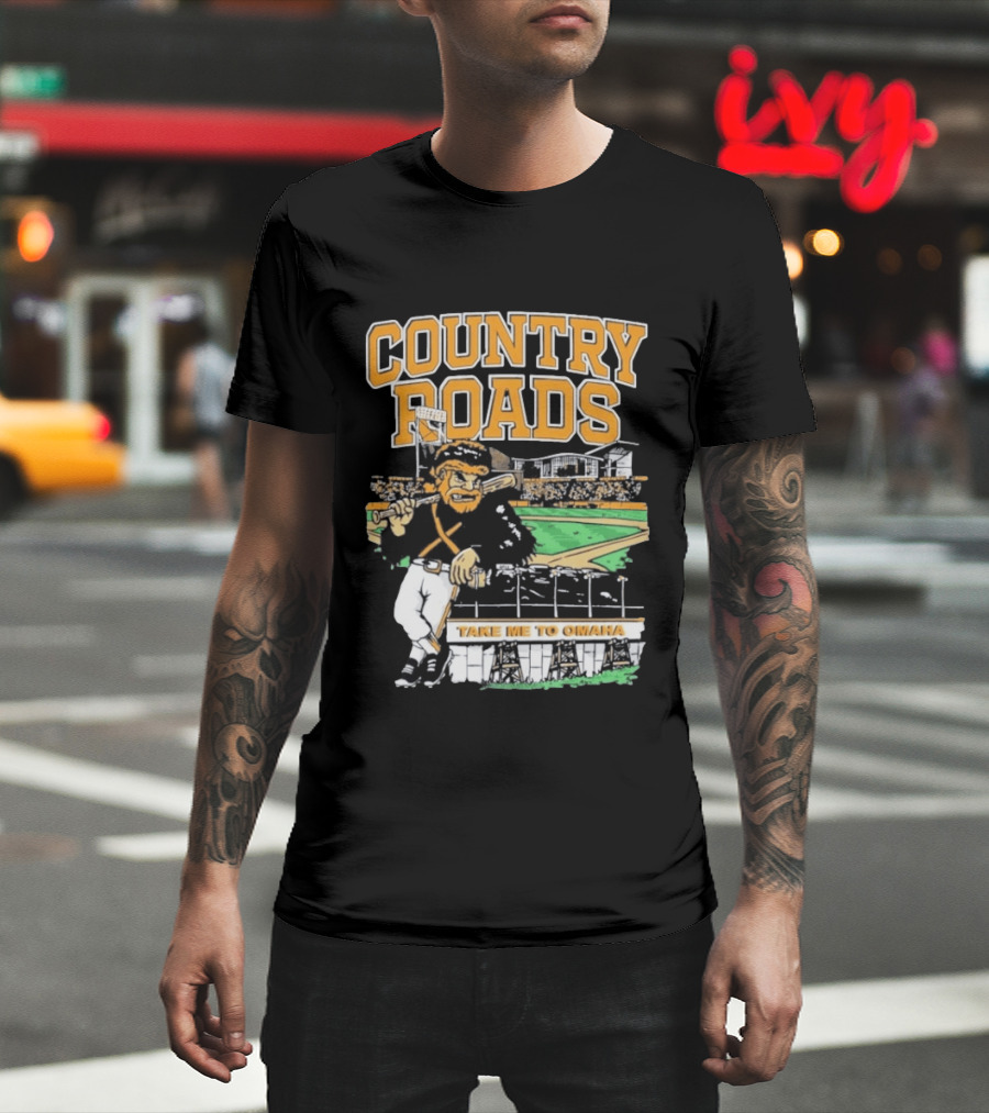 Country Roads Baseball Motif Take Me To Omaha T-Shirt