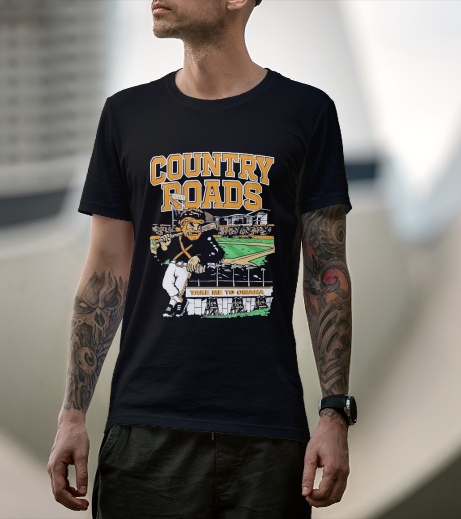 Country Roads Baseball Motif Take Me To Omaha T-Shirt