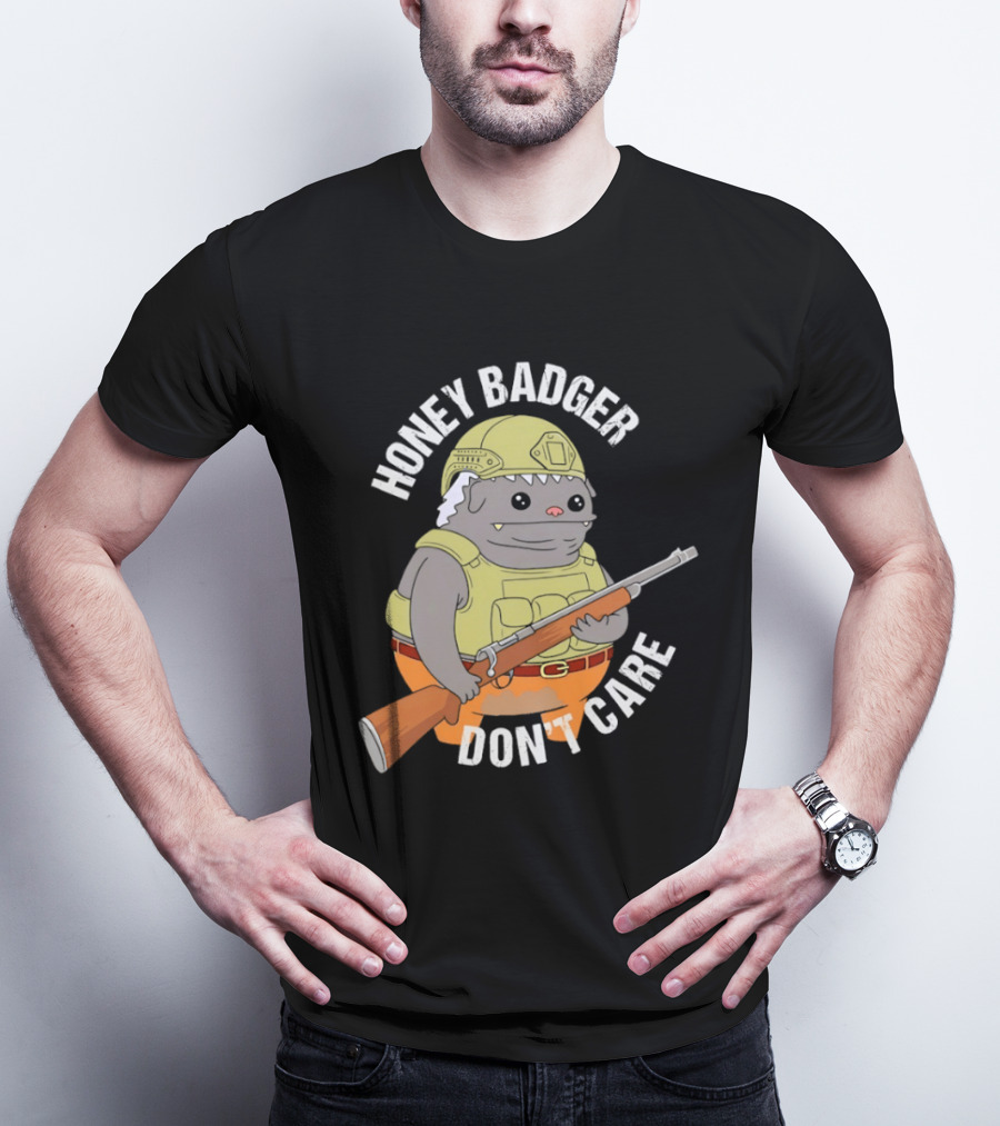 Honey Badger Don't Care Armed Cartoon T-Shirt