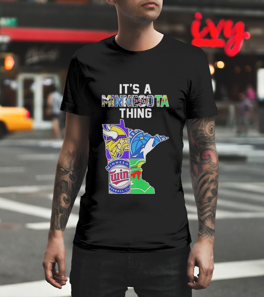 Minnesota Vikings Timberwolves Twins Wild It's A Thing State Map T-Shirt