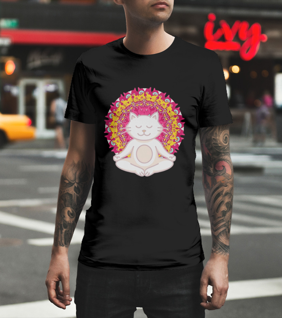 Meditation Zen Cat Mandala Yoga Peace Namaste Mindfulness Spiritual Pet Lover Feline Serenity T-Shirt