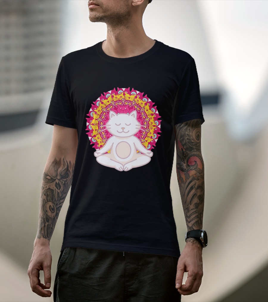 Meditation Zen Cat Mandala Yoga Peace Namaste Mindfulness Spiritual Pet Lover Feline Serenity T-Shirt