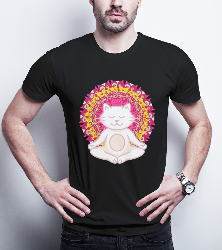 Meditation Zen Cat Mandala Yoga Peace Namaste Mindfulness Spiritual Pet Lover Feline Serenity T-Shirt