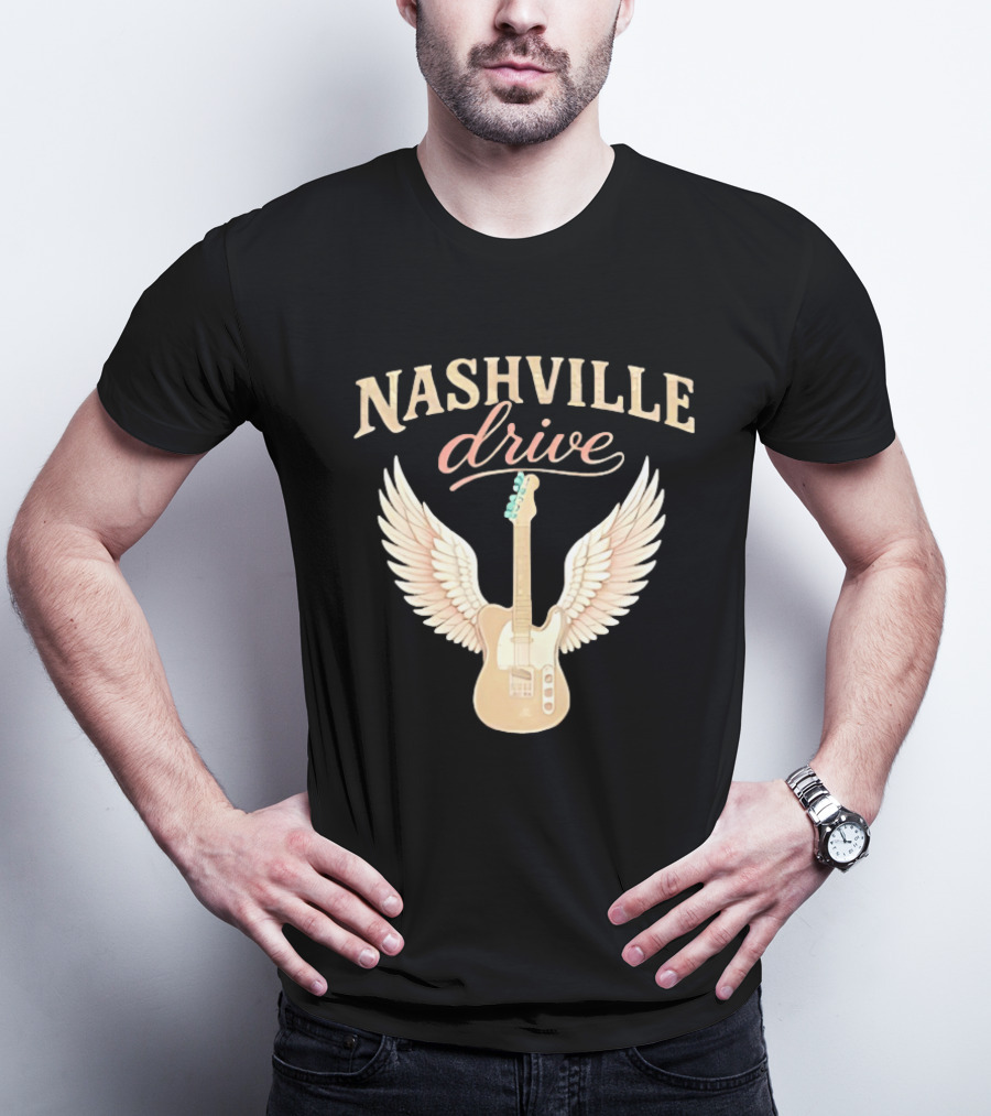 Nashville Drive Electric Guitar Angel Wings Music T-Shirt