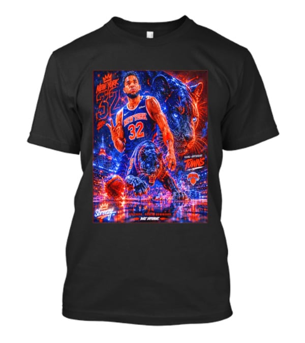 New York 32 Karl Anthony Towns Panther Blossom Street Slicey NBA Knicks T-Shirt